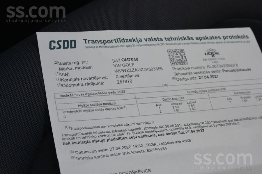 Серый Фольксваген Гольф 2018 в Рига, объемом двигателя 1.60 л и пробегом 280 тыс. км за 8500 €, фото 25 на AUTOMOTO.COM.LV