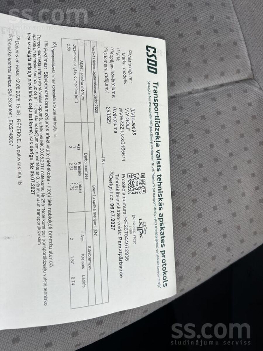 Volkswagen Golf 1999 Rēzekne, ar dzinēja tilpumu 1.90 L un nobraukumu 293 tūkst. km par 2050 €, foto 21 vietnē AUTOMOTO.COM.LV