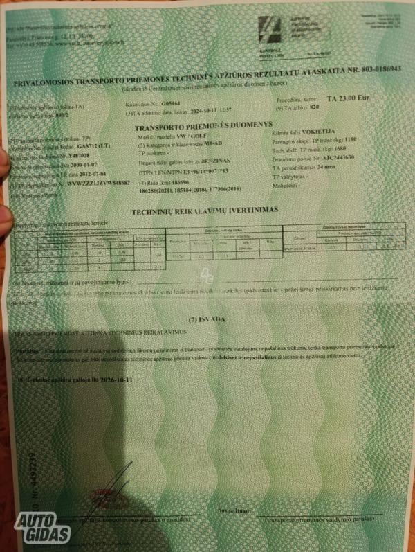 Фольксваген Гольф 2000 в Пасвалис, объемом двигателя 1.40 л и пробегом 222 тыс. км за 450 €, фото 6 на AUTOMOTO.COM.LV