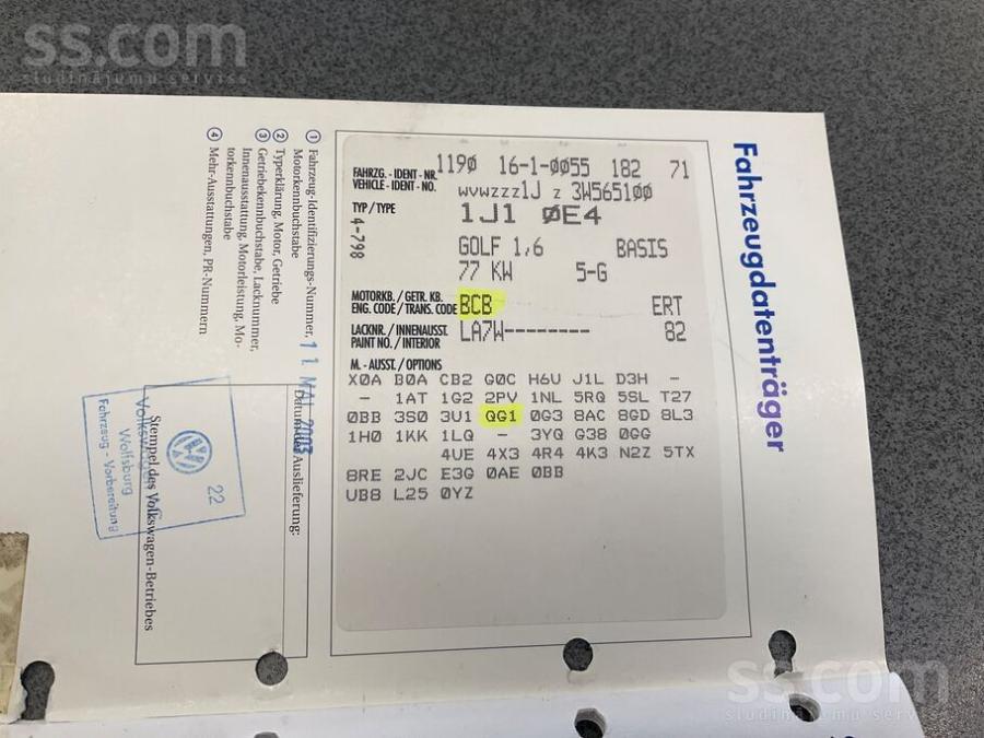 Volkswagen Golf 2003 Ogre, ar dzinēja tilpumu 1.60 L un nobraukumu 260 tūkst. km par 2550 €, foto 29 vietnē AUTOMOTO.COM.LV
