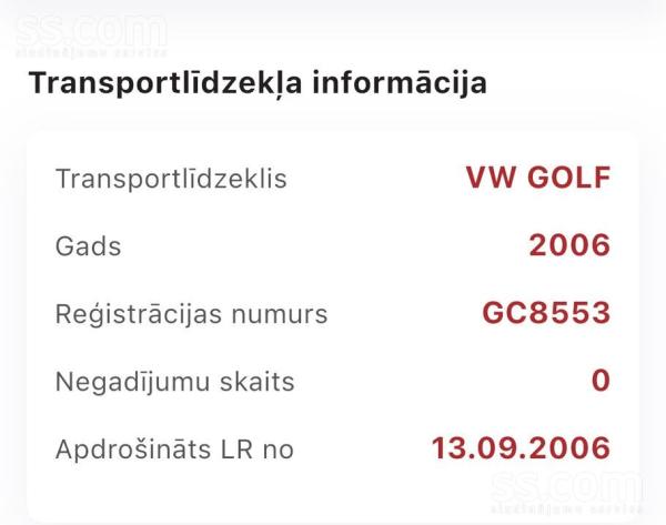 Volkswagen Golf 2006 in Riga, with an engine capacity of 1.60 L and mileage of 118 thousand km for 2750 €, photo 9 on AUTOMOTO.COM.LV