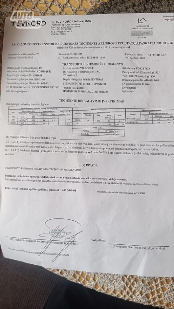 Фольксваген Гольф 2009 в Вильнюс на AUTOMOTO.COM.LV Фольксваген Гольф 2009 в Вильнюс, объемом двигателя 1.80 л и пробегом 229 тыс. км за 3500 €, фото 10 на AUTOMOTO.COM.LV