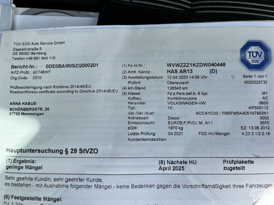 Volkswagen Golf 2012 in Vilnius, with an engine capacity of 1.60 L and mileage of 152 thousand km for 5200 €, photo 18 on AUTOMOTO.COM.LV