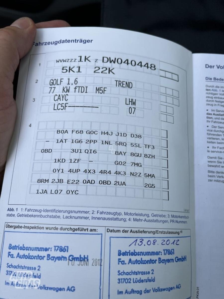 Volkswagen Golf 2012 in Vilnius, with an engine capacity of 1.60 L and mileage of 152 thousand km for 5200 €, photo 22 on AUTOMOTO.COM.LV