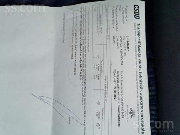 Black Volkswagen Golf Plus 2007 in Daugavpils, with an engine capacity of 1.90 L and mileage of 280 thousand km for 3100 €, photo 10 on AUTOMOTO.COM.LV