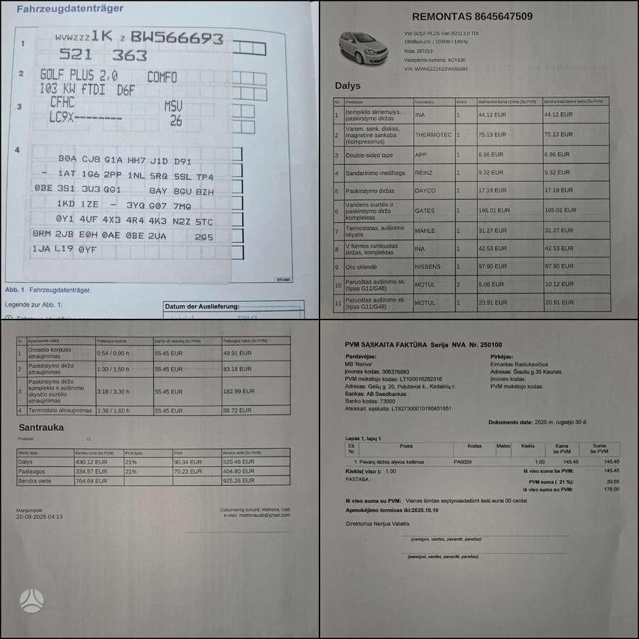 Черный Фольксваген Гольф Плюс 2011 в Каунас, объемом двигателя 2.00 л и пробегом 295 тыс. км за 5700 €, фото 26 на AUTOMOTO.COM.LV