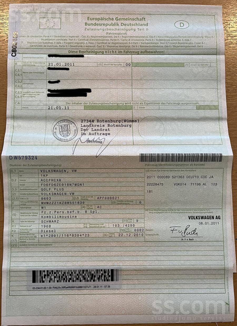 Черный Фольксваген Гольф Плюс 2011 в Валмиера, объемом двигателя 2.00 л и пробегом 0 тыс. км за 5900 €, фото 23 на AUTOMOTO.COM.LV