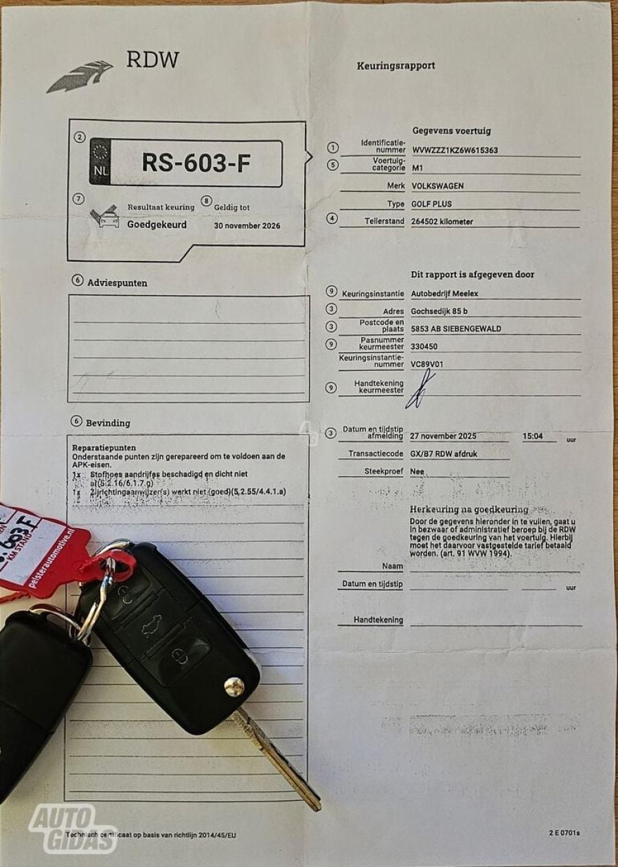 Zils Volkswagen Golf Plus 2006 Ariogala, ar dzinēja tilpumu 2.00 L un nobraukumu 277 tūkst. km par 2800 €, foto 18 vietnē AUTOMOTO.COM.LV