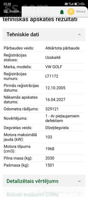 Pelēks Volkswagen Golf Plus 2005 Rīga, ar dzinēja tilpumu 2.00 L un nobraukumu 332 tūkst. km par 700 €, foto 8 vietnē AUTOMOTO.COM.LV