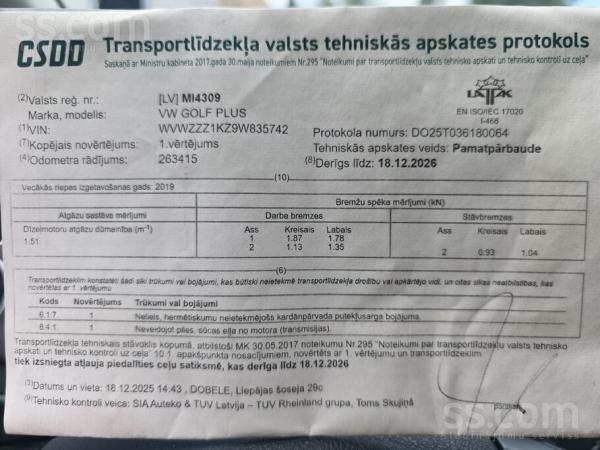 Grey Volkswagen Golf Plus 2008 in Riga, with an engine capacity of 1.90 L and mileage of 275 thousand km for 1200 €, photo 6 on AUTOMOTO.COM.LV