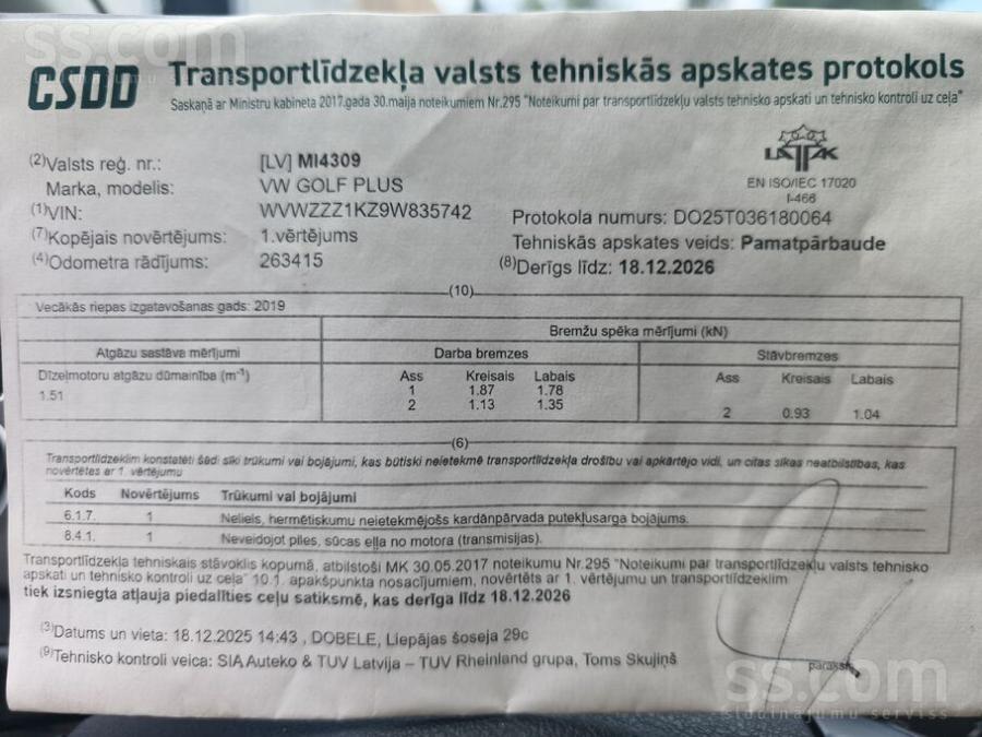 Серый Фольксваген Гольф Плюс 2008 в Рига, объемом двигателя 1.90 л и пробегом 275 тыс. км за 1200 €, фото 7 на AUTOMOTO.COM.LV
