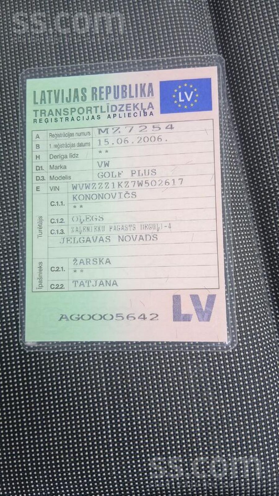 Pelēks Volkswagen Golf Plus 2006 Jelgava, ar dzinēja tilpumu 2.00 L un nobraukumu 0 tūkst. km par 1500 €, foto 1 vietnē AUTOMOTO.COM.LV