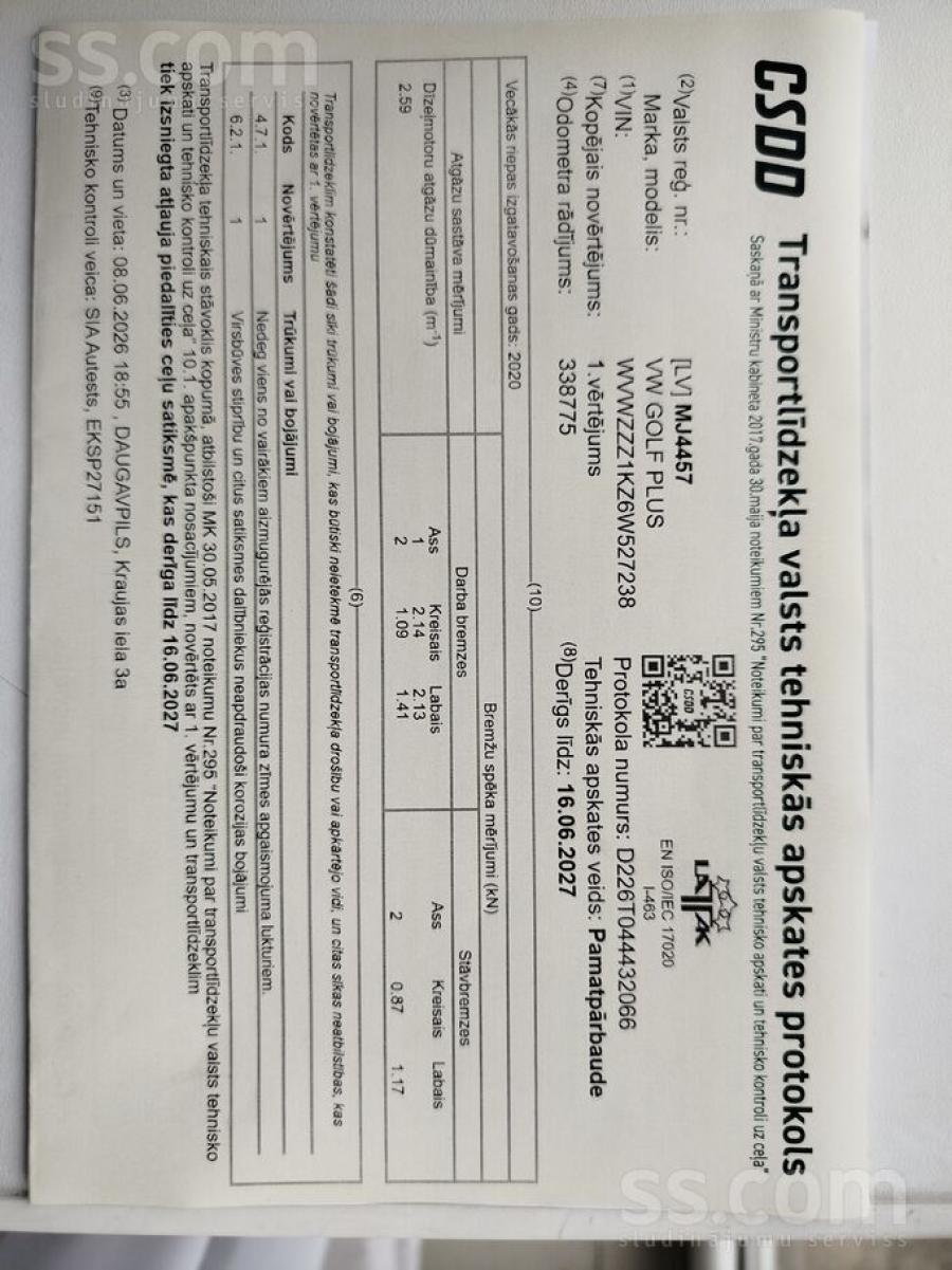Фольксваген Гольф Плюс 2005 в Даугавпилс, объемом двигателя 1.90 л и пробегом 339 тыс. км за 2500 €, фото 13 на AUTOMOTO.COM.LV