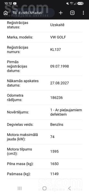 Sarkans Volkswagen Golf 1998 Rīga, ar dzinēja tilpumu 1.60 L un nobraukumu 186 tūkst. km par 700 €, foto 9 vietnē AUTOMOTO.COM.LV