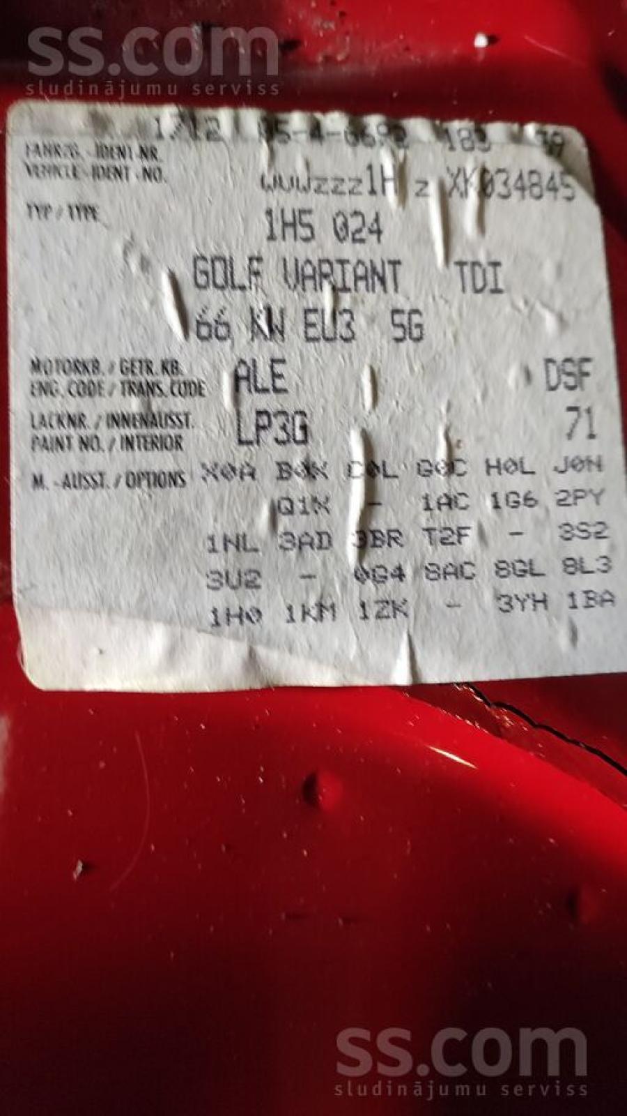 Sarkans Volkswagen Golf 1998 Rīga, ar dzinēja tilpumu 1.90 L un nobraukumu 200 tūkst. km par 2200 €, foto 3 vietnē AUTOMOTO.COM.LV