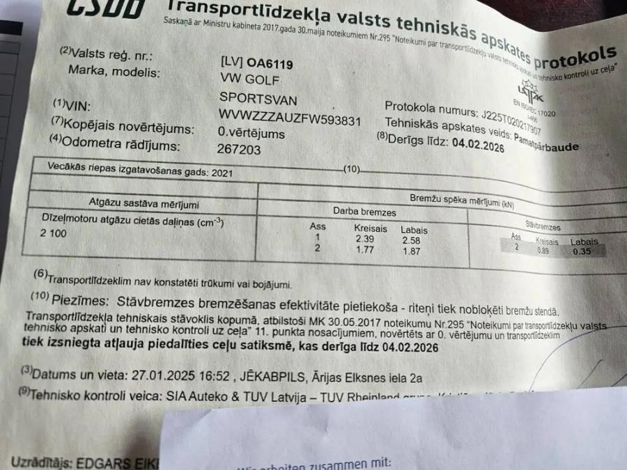 Черный Фольксваген Гольф Спортсван 2015 в Екабпилс, объемом двигателя 1.60 л и пробегом 269 тыс. км за 7900 €, фото 33 на AUTOMOTO.COM.LV