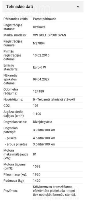 Pelēks Volkswagen Golf Sportsvan 2015 Daugavpils, ar dzinēja tilpumu 1.60 L un nobraukumu 130 tūkst. km par 7500 €, foto 7 vietnē AUTOMOTO.COM.LV