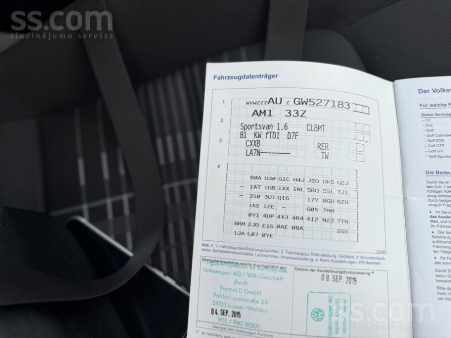 Grey Volkswagen Golf Sportsvan 2015 in Ludza, with an engine capacity of 1.60 L and mileage of 228 thousand km for 7450 €, photo 20 on AUTOMOTO.COM.LV