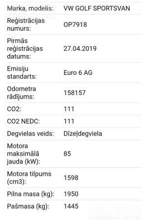 Белый Фольксваген Гольф Спортсван 2019 в Рига, объемом двигателя 1.60 л и пробегом 0 тыс. км за 8890 €, фото 21 на AUTOMOTO.COM.LV