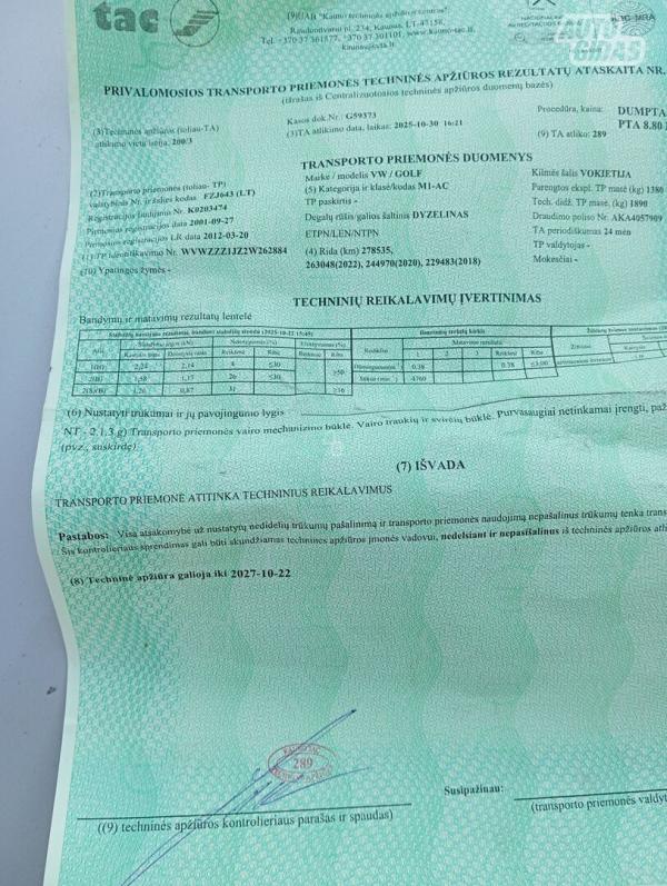 Фольксваген Гольф 2001 в Каунас на AUTOMOTO.COM.LV Фольксваген Гольф 2001 в Каунас, объемом двигателя 1.90 л и пробегом 240 тыс. км за 1650 €, фото 11 на AUTOMOTO.COM.LV