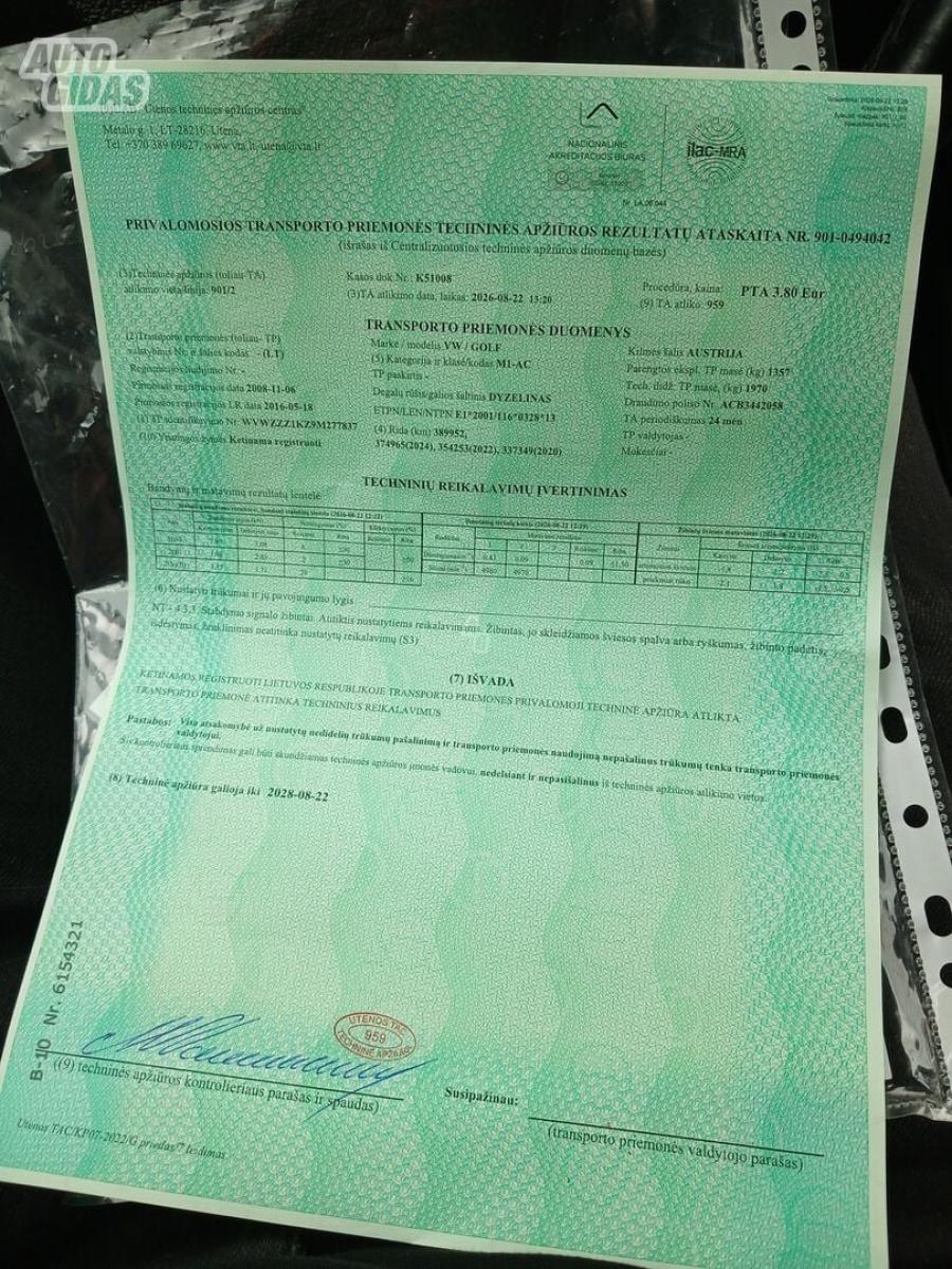 Фольксваген Гольф 2009 в Утена, объемом двигателя 1.90 л и пробегом 380 тыс. км за 1650 €, фото 11 на AUTOMOTO.COM.LV