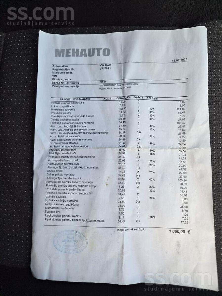 Зеленый Фольксваген Гольф Вариант 2002 в Вентспилс, объемом двигателя 1.90 л и пробегом 449 тыс. км за 1670 €, фото 8 на AUTOMOTO.COM.LV