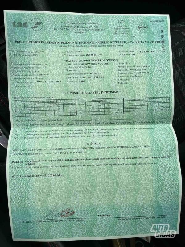 Белый Фольксваген Гольф 2011 в Вильнюс, объемом двигателя 2.00 л и пробегом 213 тыс. км за 6500 €, фото 8 на AUTOMOTO.COM.LV
