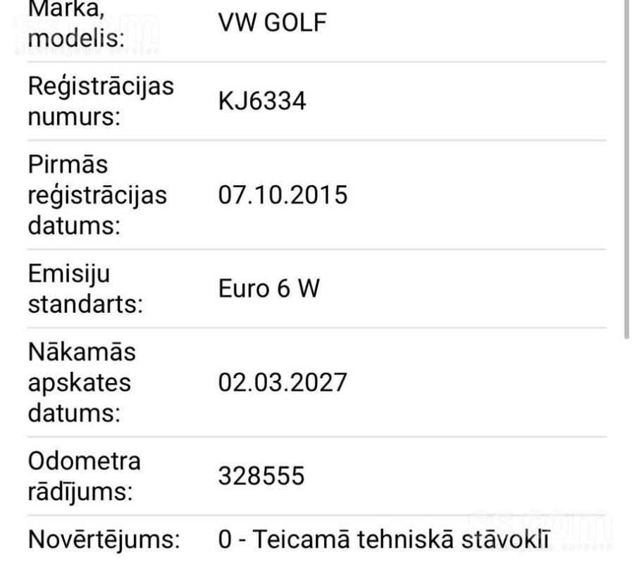 White Volkswagen Golf 2015 in Riga, with an engine capacity of 1.60 L and mileage of 329 thousand km for 5990 €, photo 26 on AUTOMOTO.COM.LV