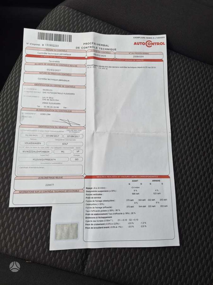 Белый Фольксваген Гольф 2017 в Таураге, объемом двигателя 1.60 л и пробегом 257 тыс. км за 5800 €, фото 17 на AUTOMOTO.COM.LV