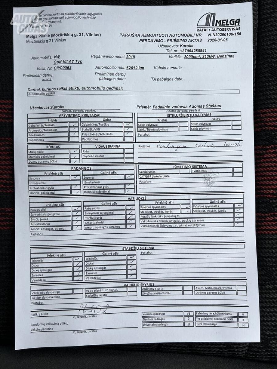 White Volkswagen Golf 2019 in Vilnius, with an engine capacity of 2.00 L and mileage of 65 thousand km for 26000 €, photo 23 on AUTOMOTO.COM.LV