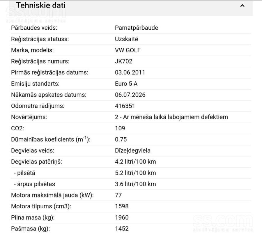 Balts Volkswagen Golf 2011 Ogre, ar dzinēja tilpumu 1.60 L un nobraukumu 416 tūkst. km par 1650 €, foto 35 vietnē AUTOMOTO.COM.LV