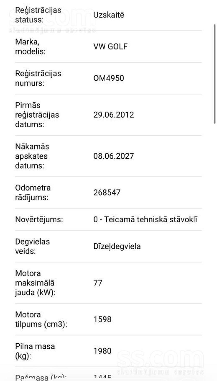 Balts Volkswagen Golf 2012 Rēzekne, ar dzinēja tilpumu 1.60 L un nobraukumu 269 tūkst. km par 3900 €, foto 14 vietnē AUTOMOTO.COM.LV