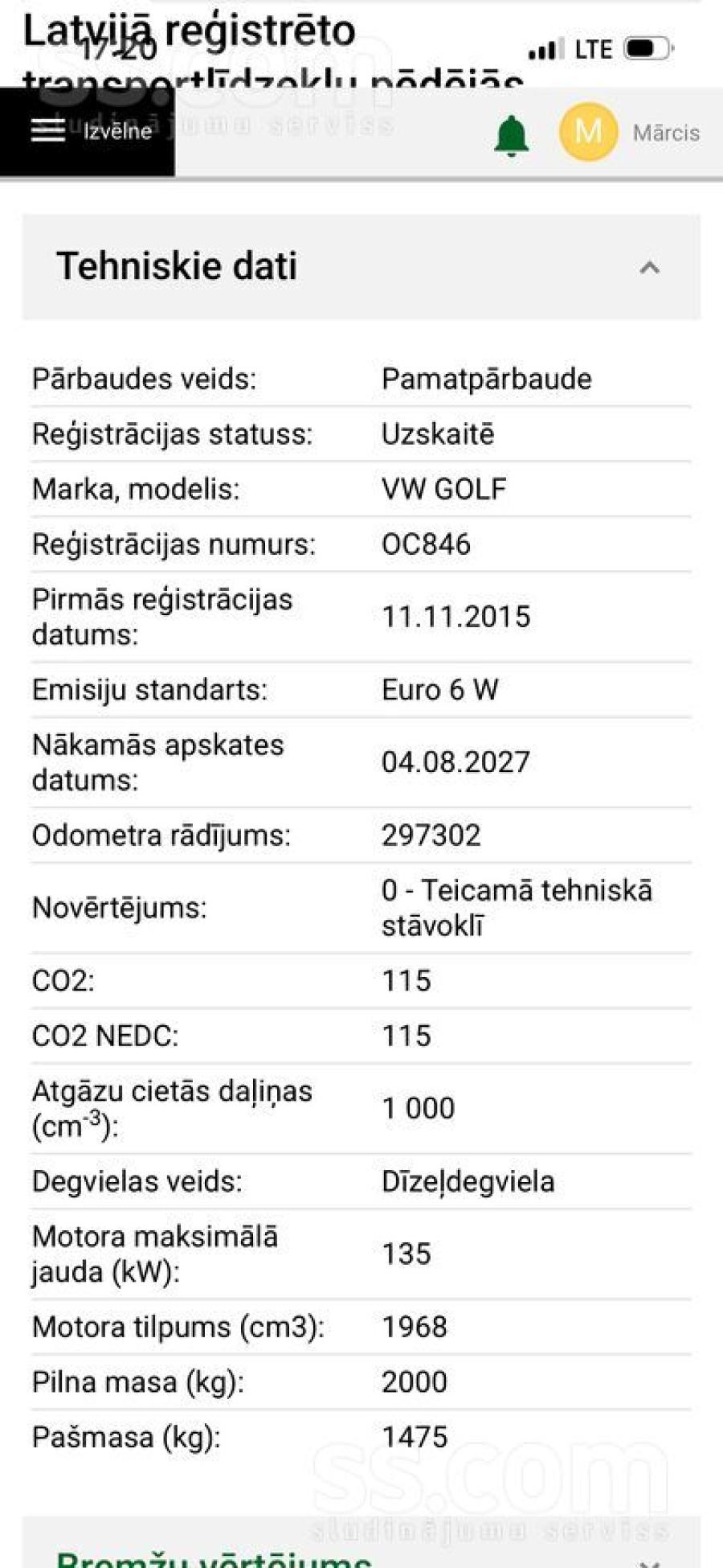 Balts Volkswagen Golf 2015 Saldus, ar dzinēja tilpumu 2.00 L un nobraukumu 298 tūkst. km par 12100 €, foto 6 vietnē AUTOMOTO.COM.LV