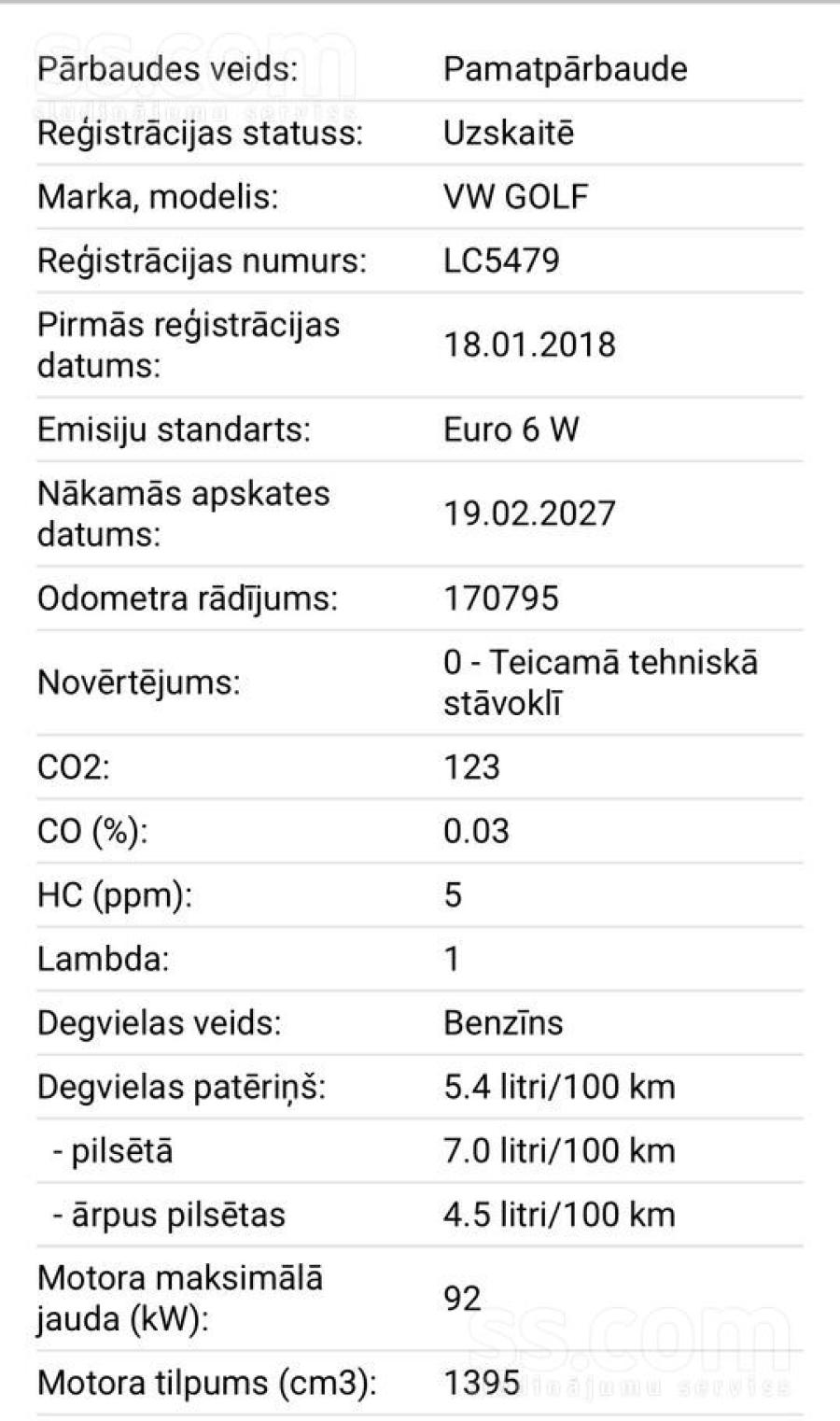 White Volkswagen Golf 2018 in Riga, with an engine capacity of 1.40 L and mileage of 180 thousand km for 7500 €, photo 16 on AUTOMOTO.COM.LV