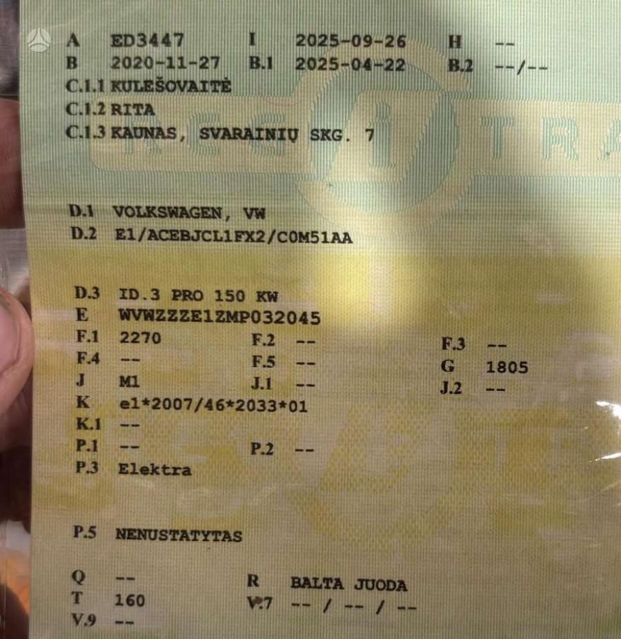 Белый Фольксваген ID.3 2020 в Каунас, объемом двигателя 0.00 л и пробегом 70 тыс. км за 15000 €, фото 9 на AUTOMOTO.COM.LV