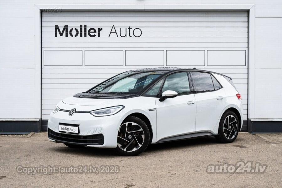 White Volkswagen ID.3 2023 in Riga, with an engine capacity of 1.00 L and mileage of 18 thousand km for 29616 €, photo 1 on AUTOMOTO.COM.LV