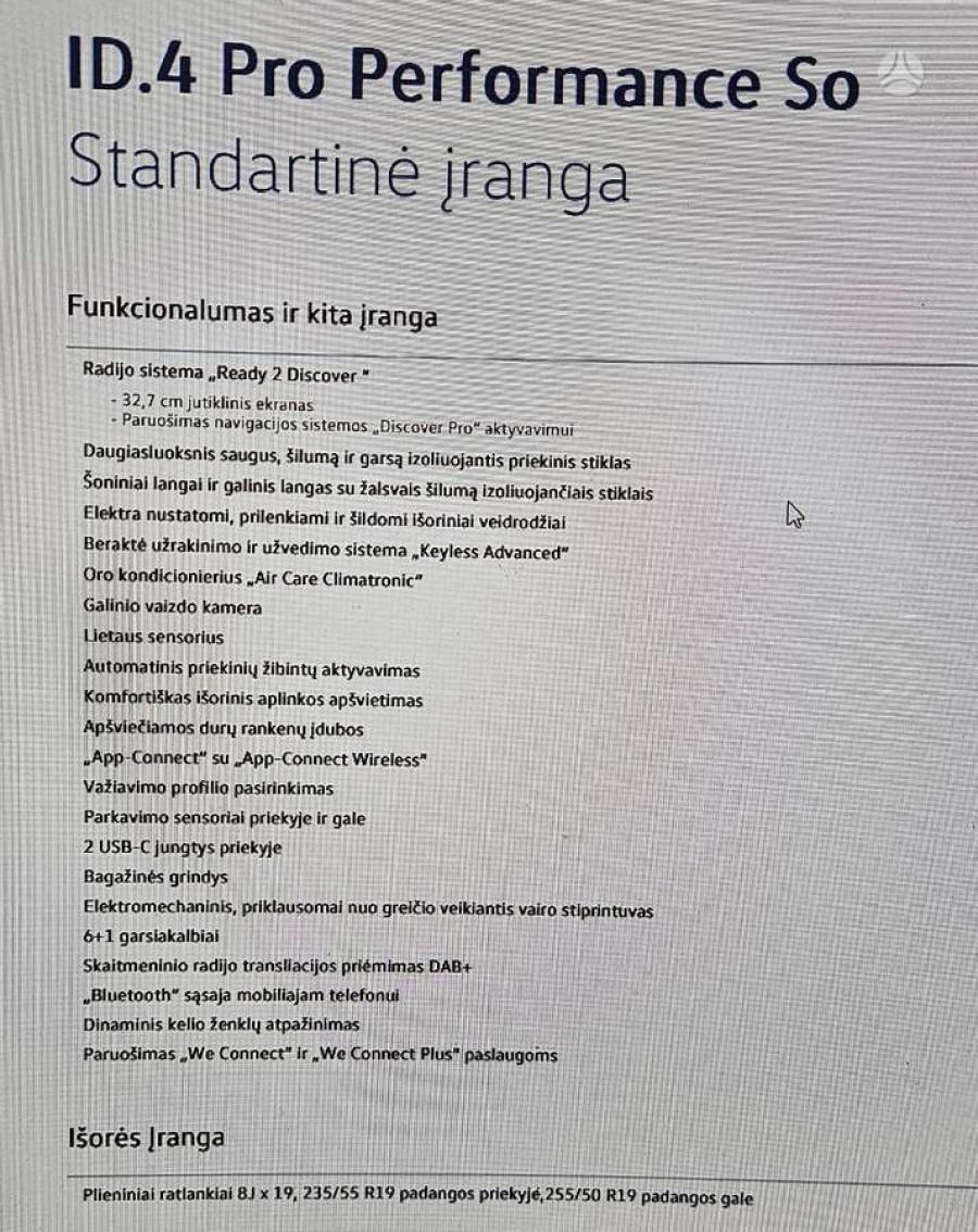 Grey Volkswagen ID.4 2023 in Utena, with an engine capacity of 0.00 L and mileage of 53 thousand km for 31500 €, photo 7 on AUTOMOTO.COM.LV