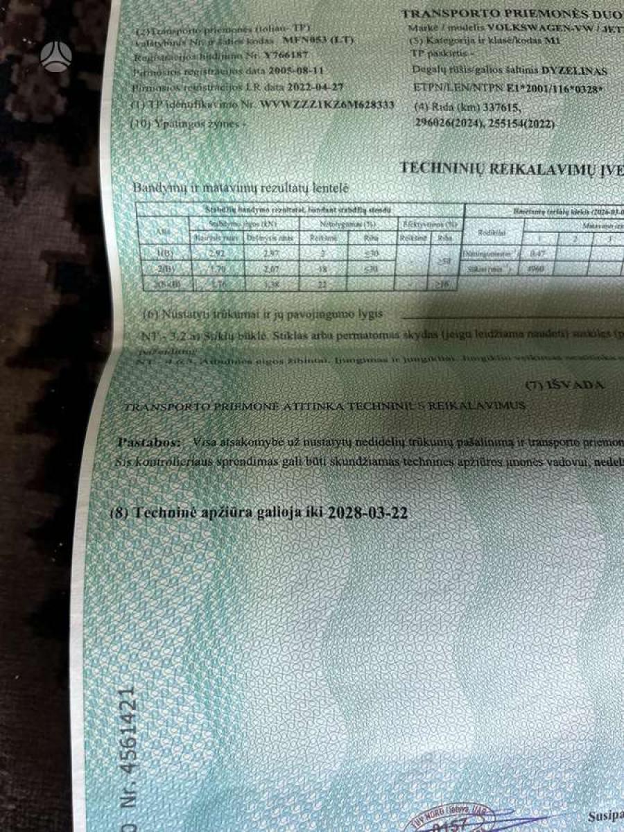 Синий Фольксваген Джетта 2005 в Укмерге, объемом двигателя 1.90 л и пробегом 337 тыс. км за 3500 €, фото 7 на AUTOMOTO.COM.LV