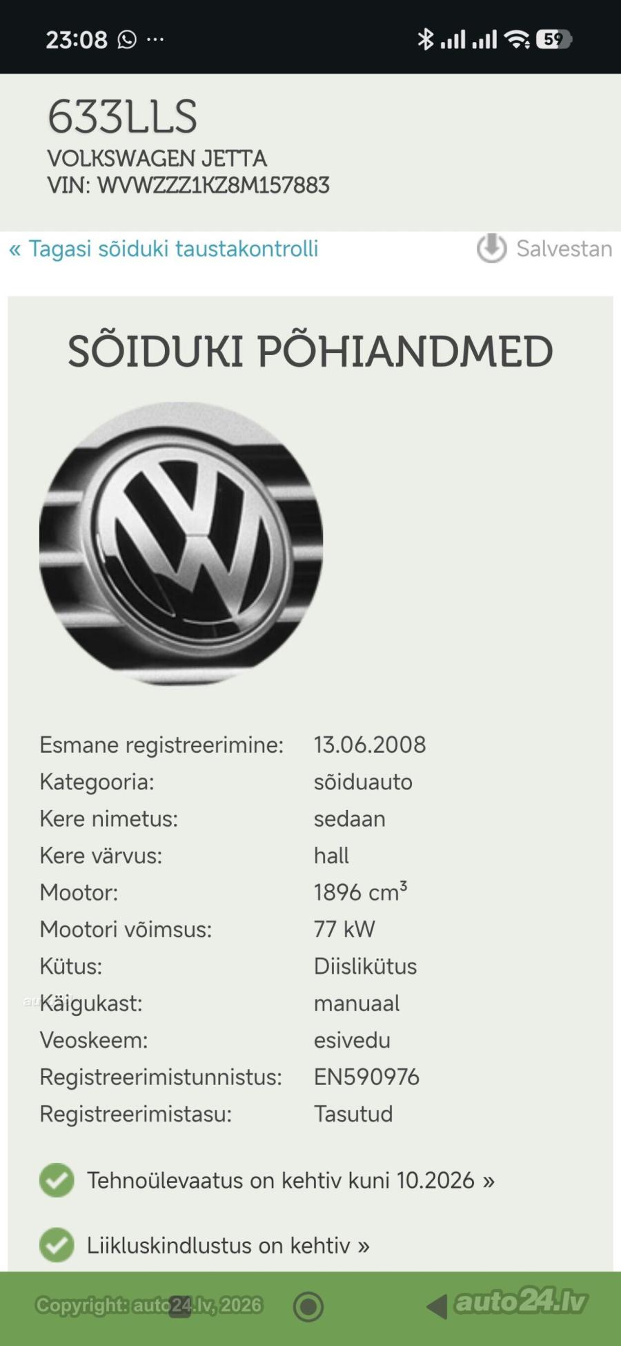 Pelēks Volkswagen Jetta 2008 Tartu, ar dzinēja tilpumu 1.90 L un nobraukumu 325 tūkst. km par 2499 €, foto 16 vietnē AUTOMOTO.COM.LV