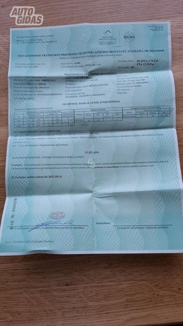 Фольксваген Джетта 1987 в Аникщяй, объемом двигателя 1.60 л и пробегом 0 тыс. км за 800 €, фото 6 на AUTOMOTO.COM.LV