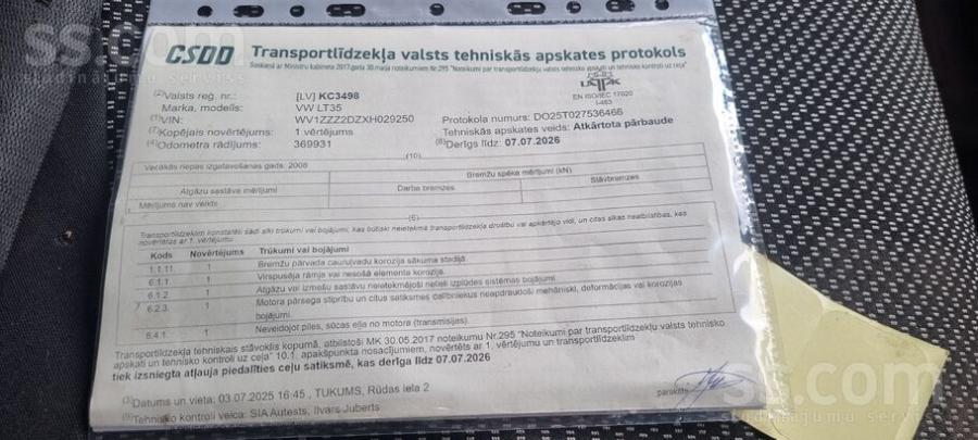 Белый Фольксваген ЛТ 1999 в Тукумс, объемом двигателя 2.50 л и пробегом 369 тыс. км за 1850 €, фото 6 на AUTOMOTO.COM.LV