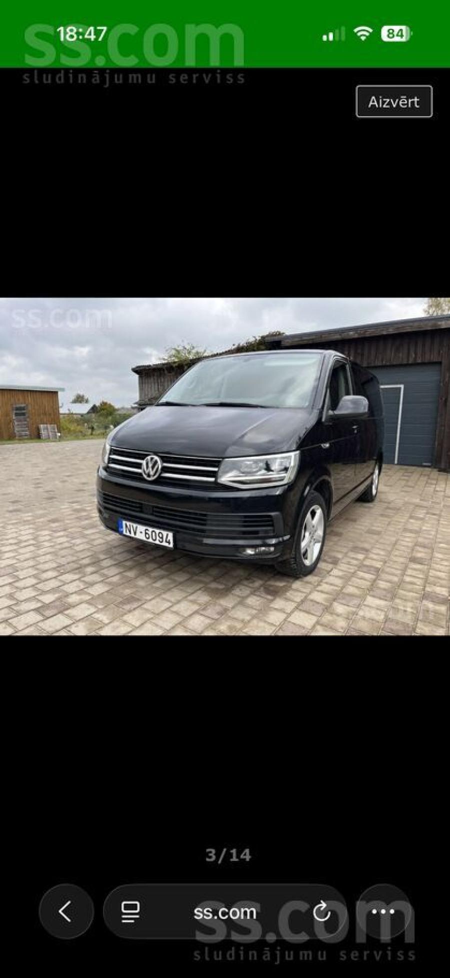 Black Volkswagen Multivan 2015 in Dobele, with an engine capacity of 2.00 L and mileage of 330 thousand km for 19000 €, photo 1 on AUTOMOTO.COM.LV