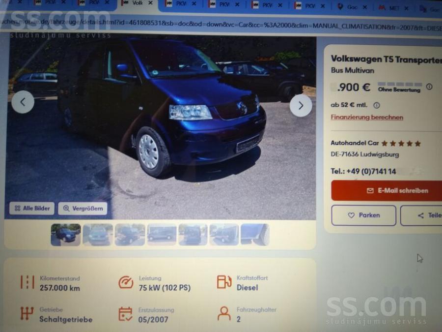 Zils Volkswagen Multivan 2007 Rīga, ar dzinēja tilpumu 1.90 L un nobraukumu 258 tūkst. km par 8298 €, foto 25 vietnē AUTOMOTO.COM.LV