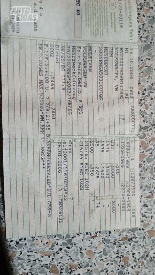 Фольксваген Мультиван 2006 в Вильнюс, объемом двигателя 2.50 л и пробегом 324 тыс. км за 3100 €, фото 7 на AUTOMOTO.COM.LV