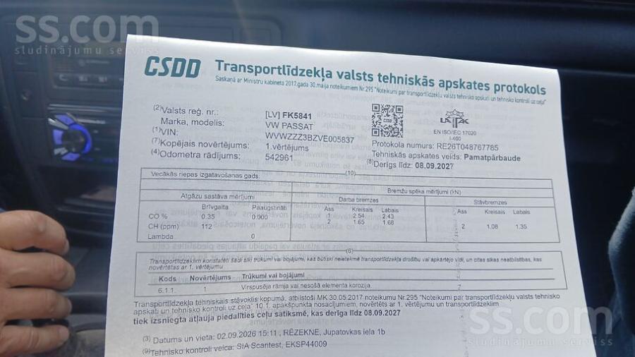 Синий Фольксваген Пассат Б5 1996 в Резекне, объемом двигателя 1.80 л и пробегом 540 тыс. км за 950 €, фото 9 на AUTOMOTO.COM.LV