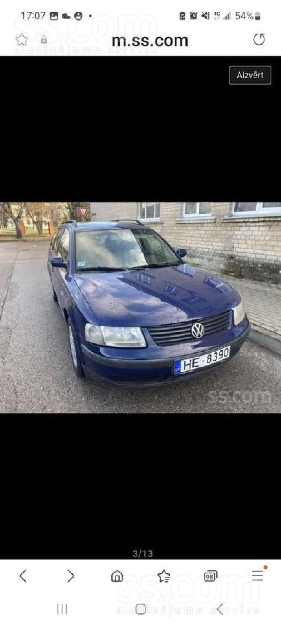 Blue Volkswagen Passat B5 2000 in Riga, with an engine capacity of 1.90 L and mileage of 441 thousand km for 1450 €, photo 1 on AUTOMOTO.COM.LV