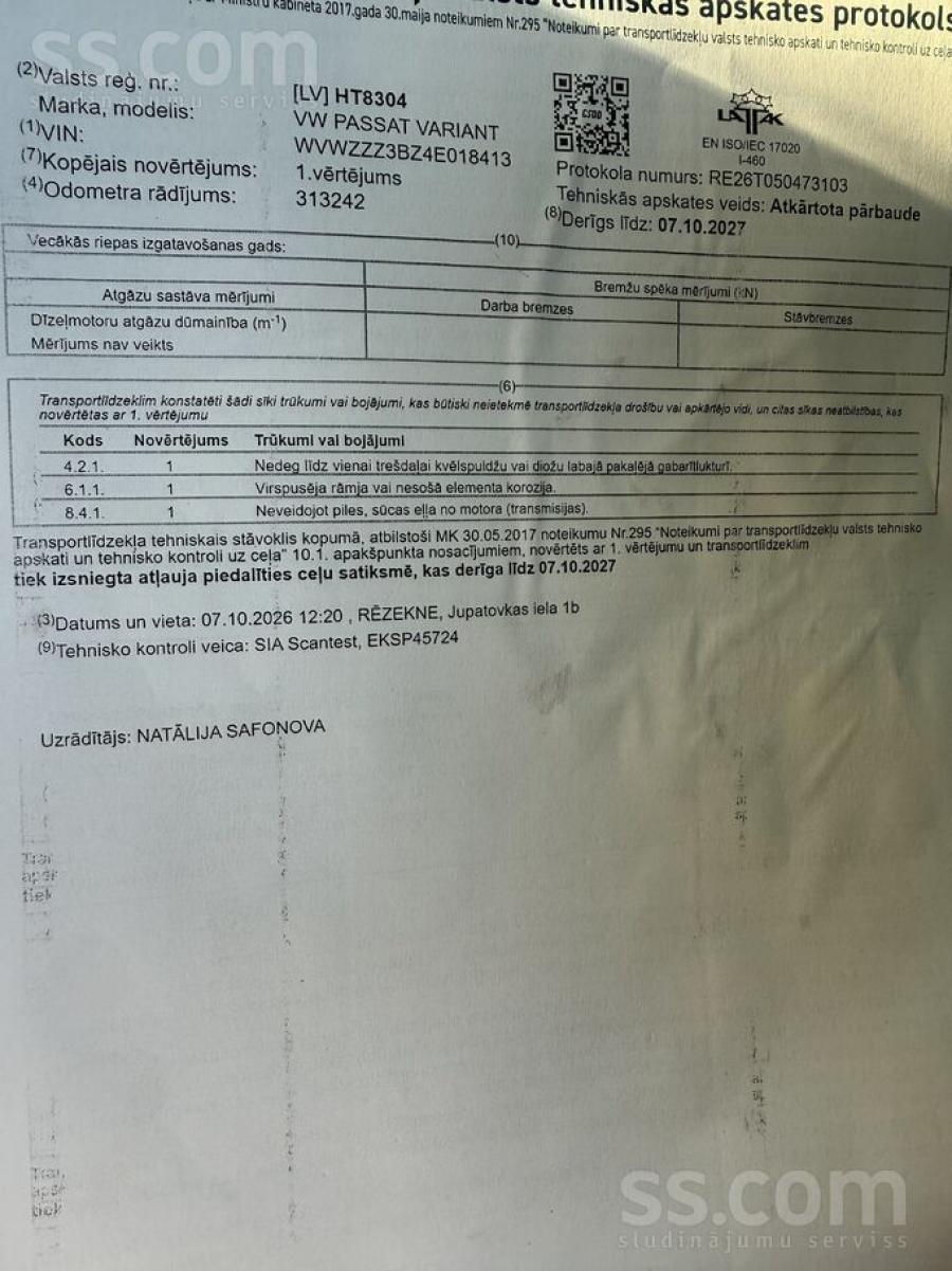 Pelēks Volkswagen Passat B5 2003 Rēzekne, ar dzinēja tilpumu 2.50 L un nobraukumu 350 tūkst. km par 1300 €, foto 3 vietnē AUTOMOTO.COM.LV