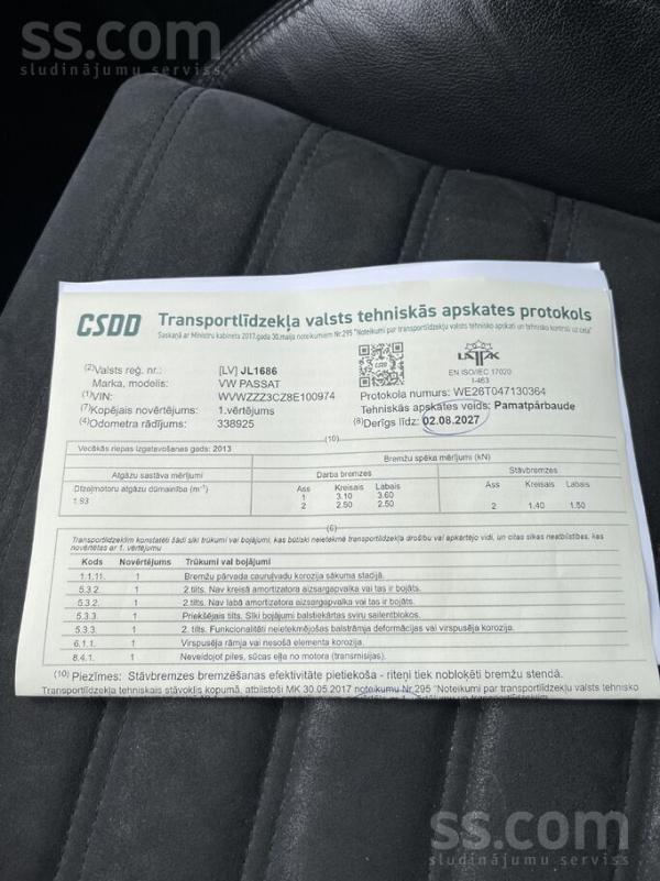 Brown Volkswagen Passat B6 2007 in Riga, with an engine capacity of 2.00 L and mileage of 338 thousand km for 1600 €, photo 10 on AUTOMOTO.COM.LV