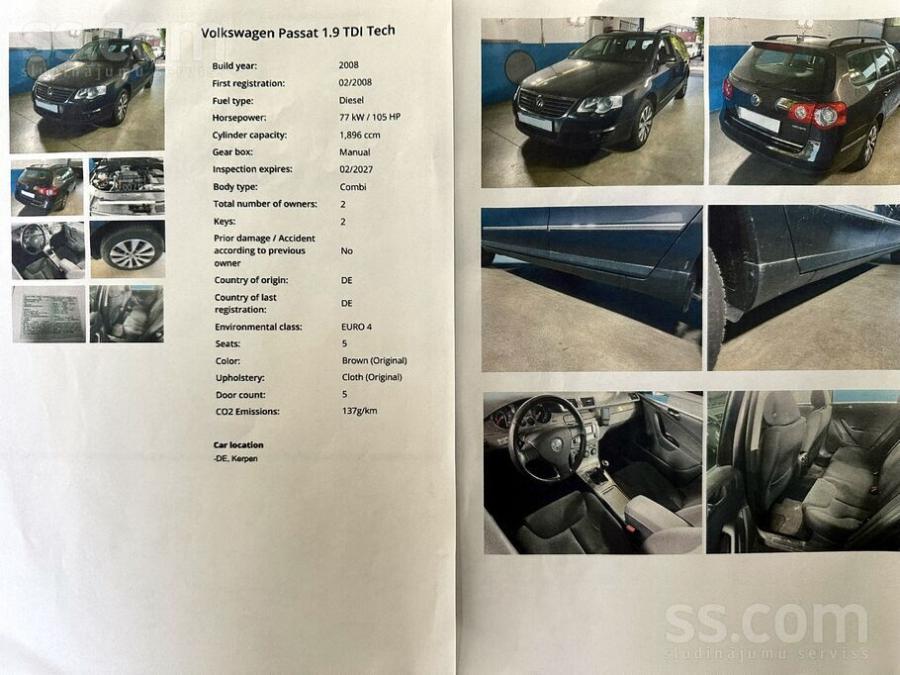 Коричневый Фольксваген Пассат Б6 2008 в Рига, объемом двигателя 1.90 л и пробегом 320 тыс. км за 3500 €, фото 27 на AUTOMOTO.COM.LV
