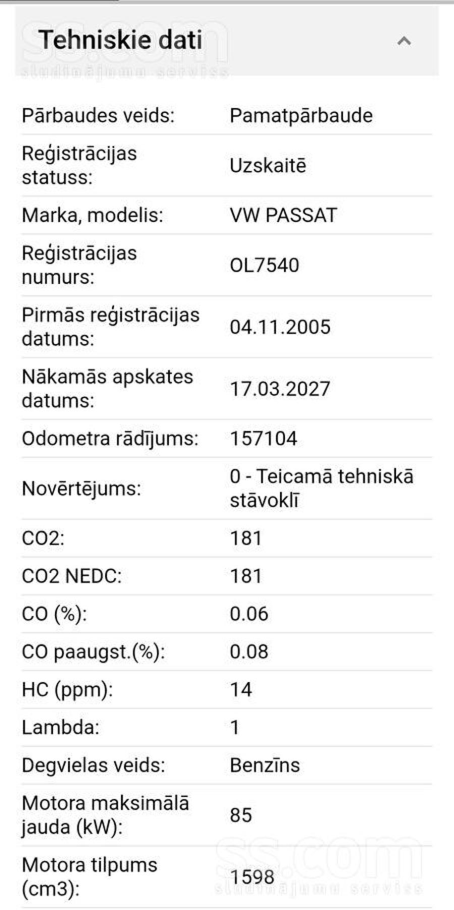 Grey Volkswagen Passat B6 2005 in Riga, with an engine capacity of 1.60 L and mileage of 159 thousand km for 3900 €, photo 9 on AUTOMOTO.COM.LV